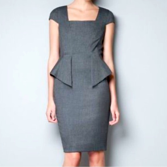 Zara | Dresses | Zara Basic Grey Square Neck Peplum Dress | Poshmark